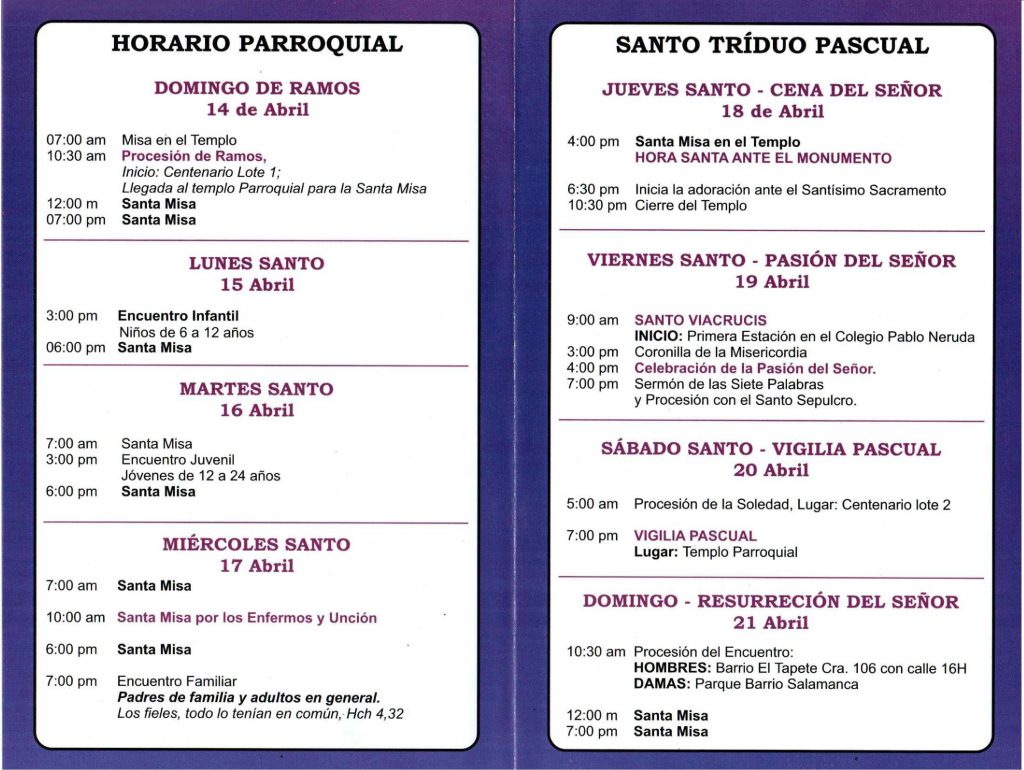 Programa de Semana Santa – Parroquia Nuestra Señora De La Laguna